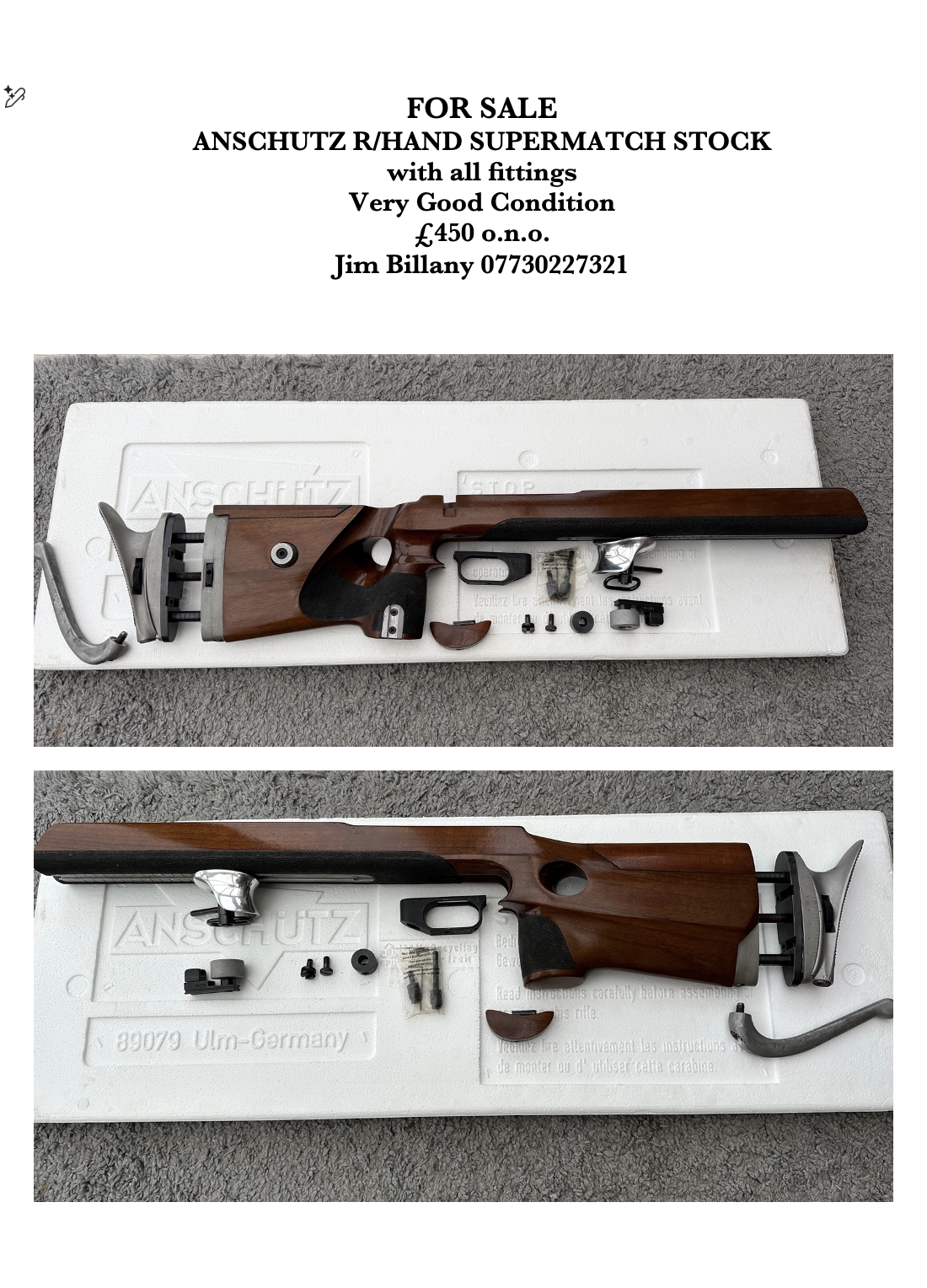 For Sale: Anschutz R/H SuperMatch Stock. – Yorkshire Small-Bore Rifle ...